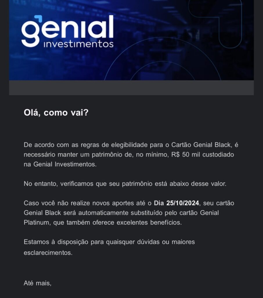 Posso tirar o investimento da Genial e continuar com o Black? | Cartões ...